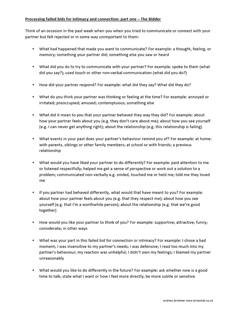 Failed Bids for Intimacy Explained | PDF | Psychology | Behavioural ...
