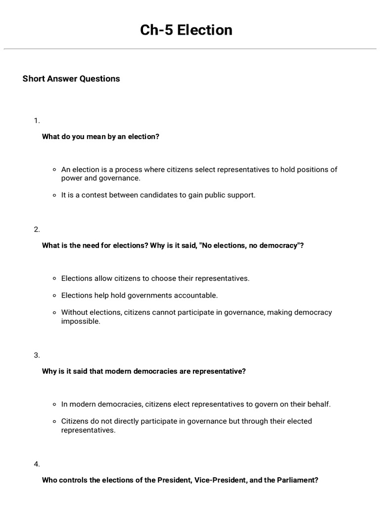 Ch-5 Election: Short Answer Questions | PDF | Elections | Democracy