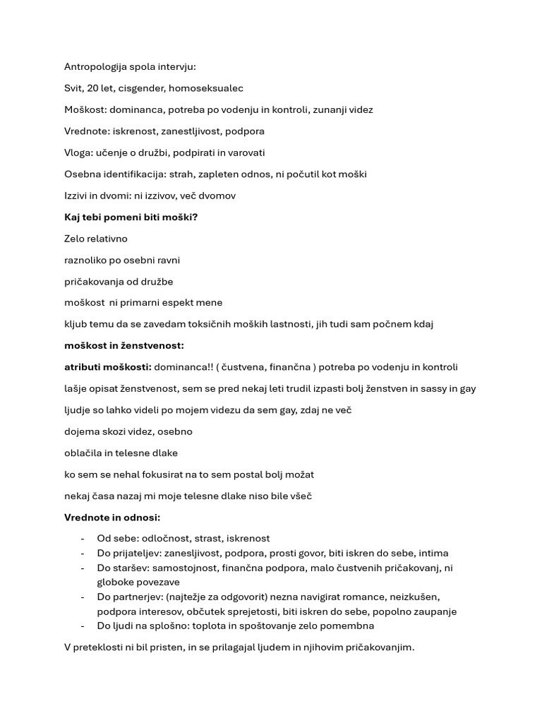 Antropologija Spola Intervju | PDF