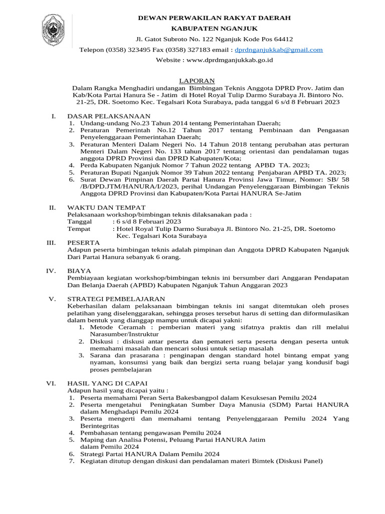 Laporan Bimtek DPRD | PDF