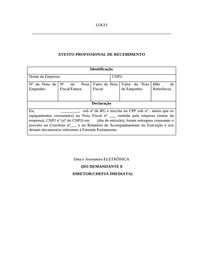Modelo - Atesto de Nota Fiscal (Serviços) | PDF