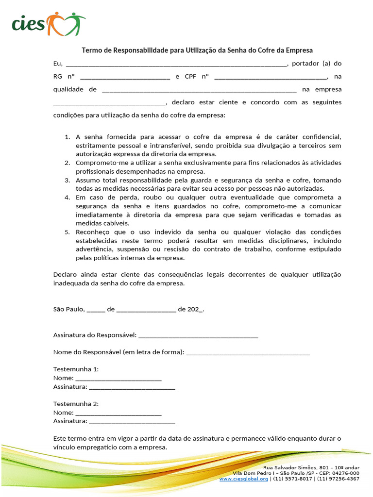 Termo de Responsabilidade - Modelo | PDF