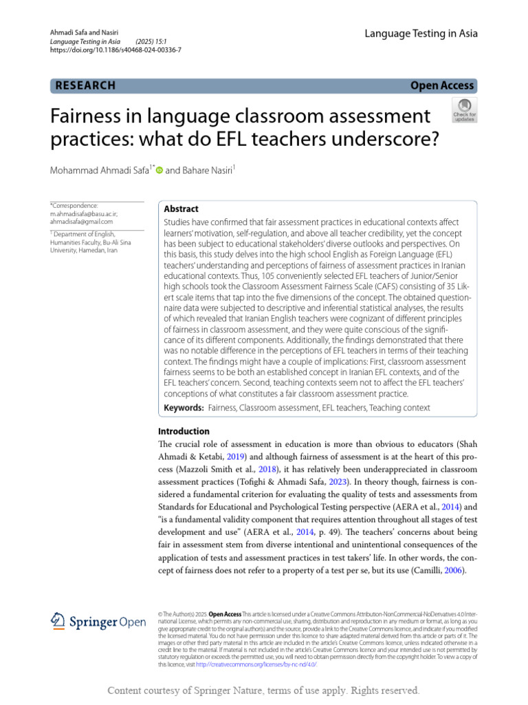 Fairness in Language Classroom Assessment Practice | PDF | Teachers ...