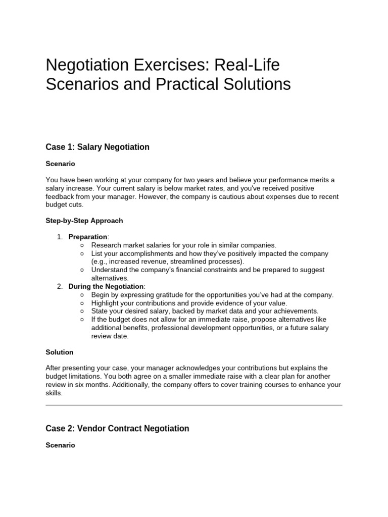 Negotiation Exercises - Real-Life Scenarios and Practical Solutions ...