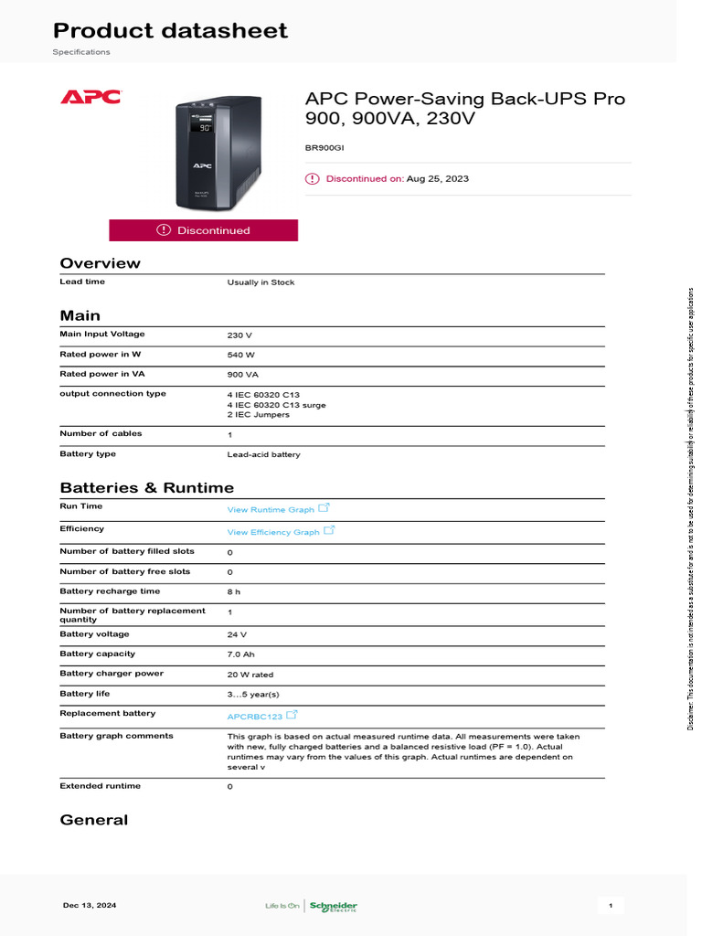 APC Back-UPS Pro 900VA Specifications | PDF | Battery Charger ...