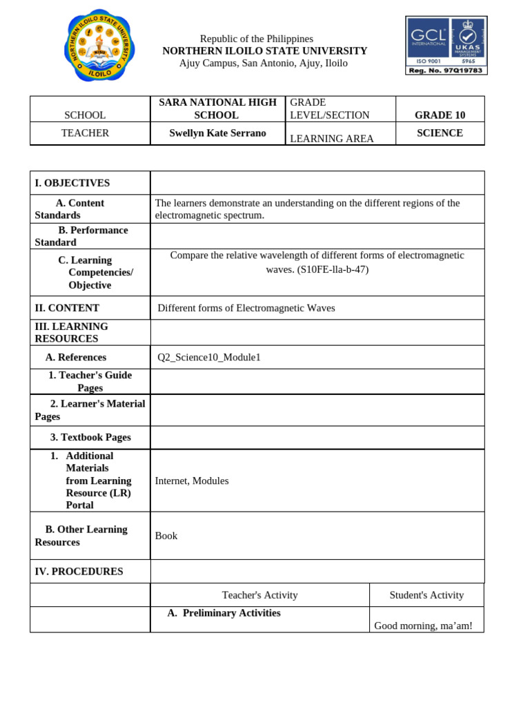 Grade 10 Science: EM Waves Lesson | PDF | Electromagnetic Radiation ...