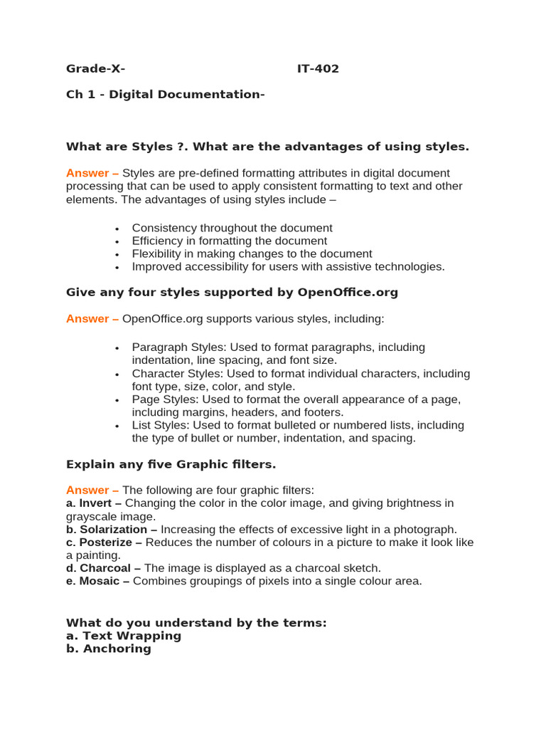 Grade 10 IT 402 Ch 1 Digital Documentation Part 1 | PDF | Image Scanner | Paragraph