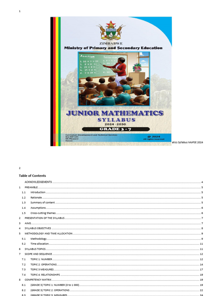 Junior Mathematics Syllabus 2024 | PDF | Area | Multiplication