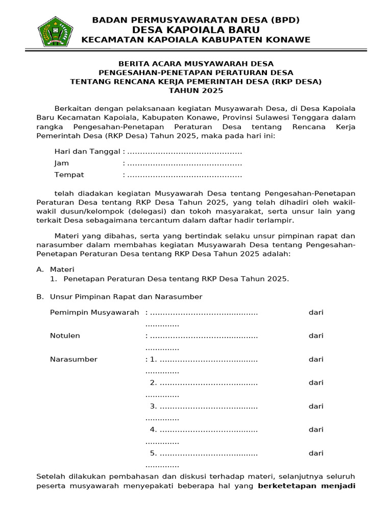 BA Musdes Penetapan Perdes RKP Desa 2025-1 | PDF