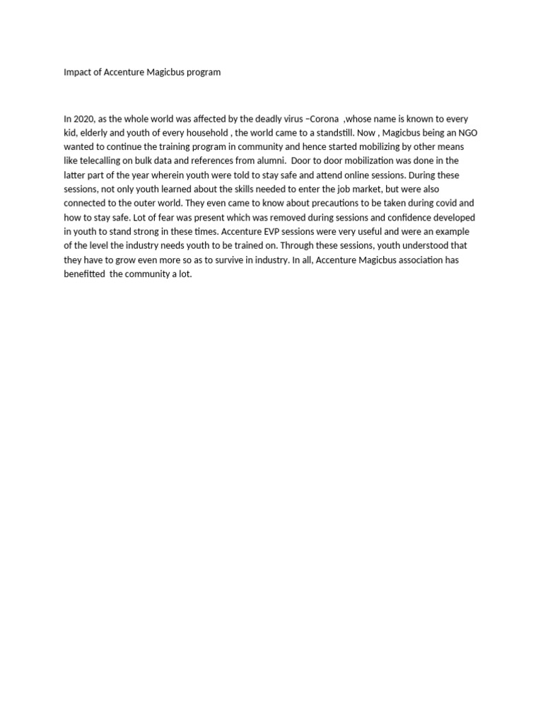 Impact of Accenture Magicbus Program | PDF