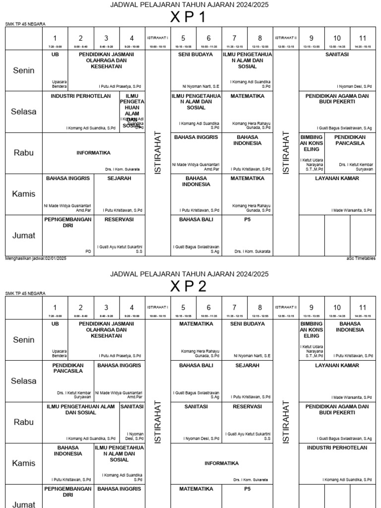 Jadwal Kelas Semester Genap | PDF