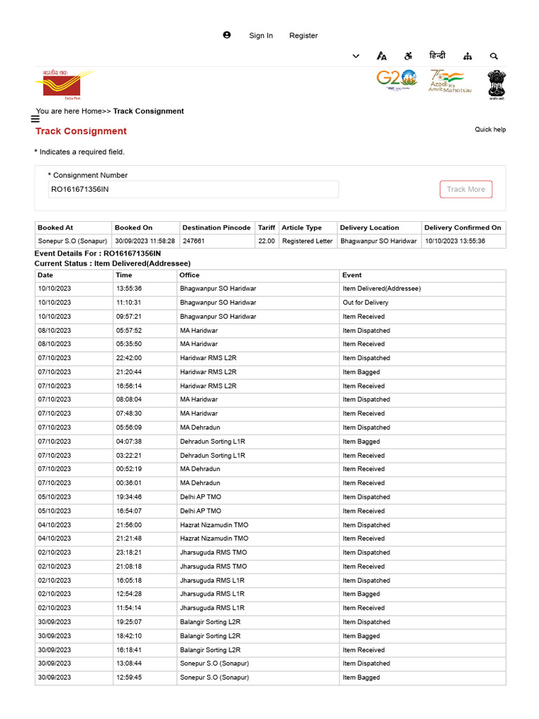 Track Consignment - 1222 DT 29.09.2023 | PDF