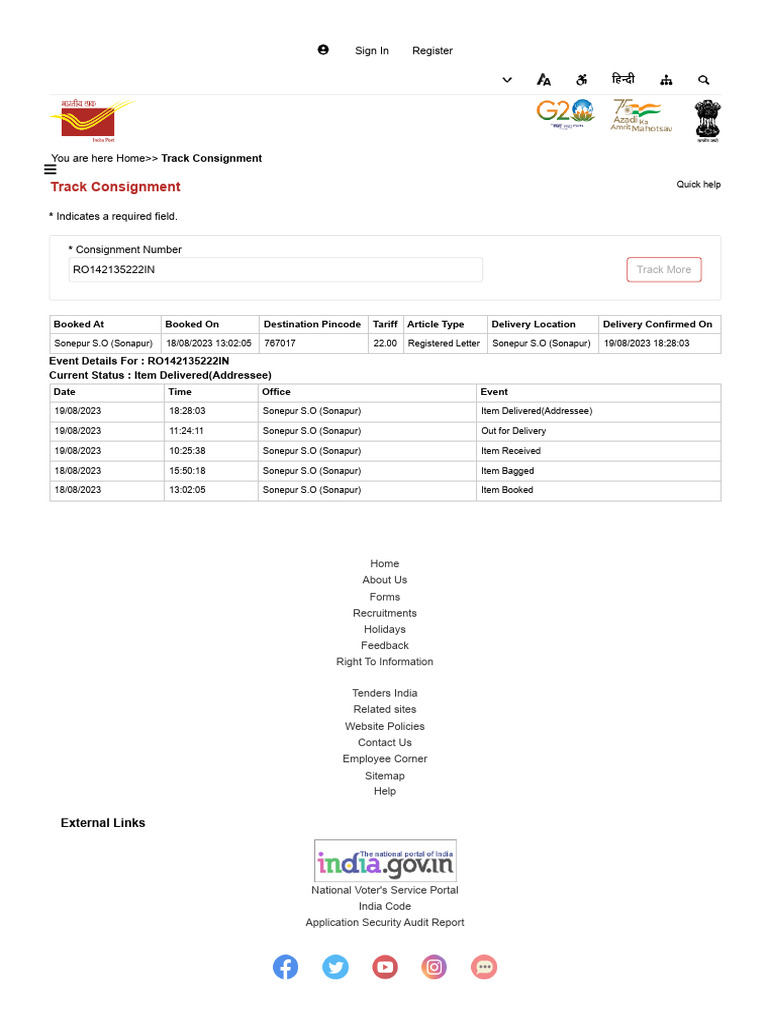 Track Consignment - 1074 DT 17.08.2023 | PDF
