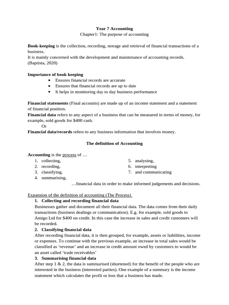 Accounting Class Notes - Purpose of Accounting | PDF | Expense | Income ...