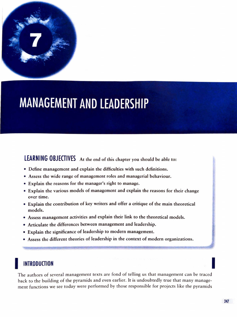 Chapter 7 - Management and Leadership | PDF | Leadership | Power (Social And Political)