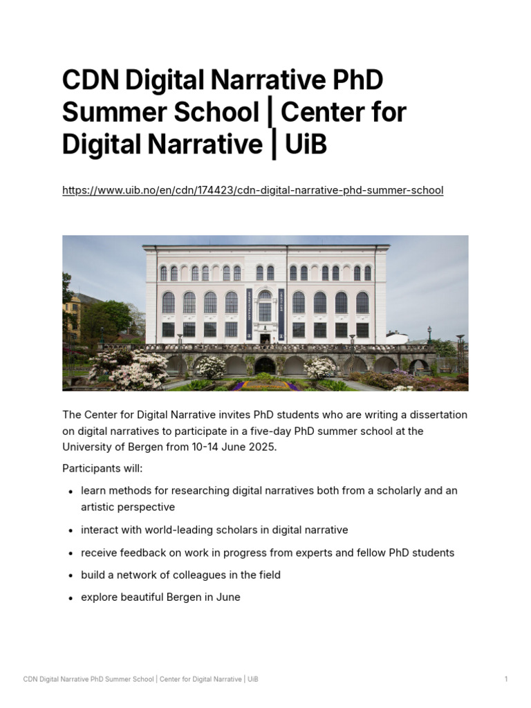 CDN Digital Narrative PhD Summer School | PDF | Doctor Of Philosophy ...