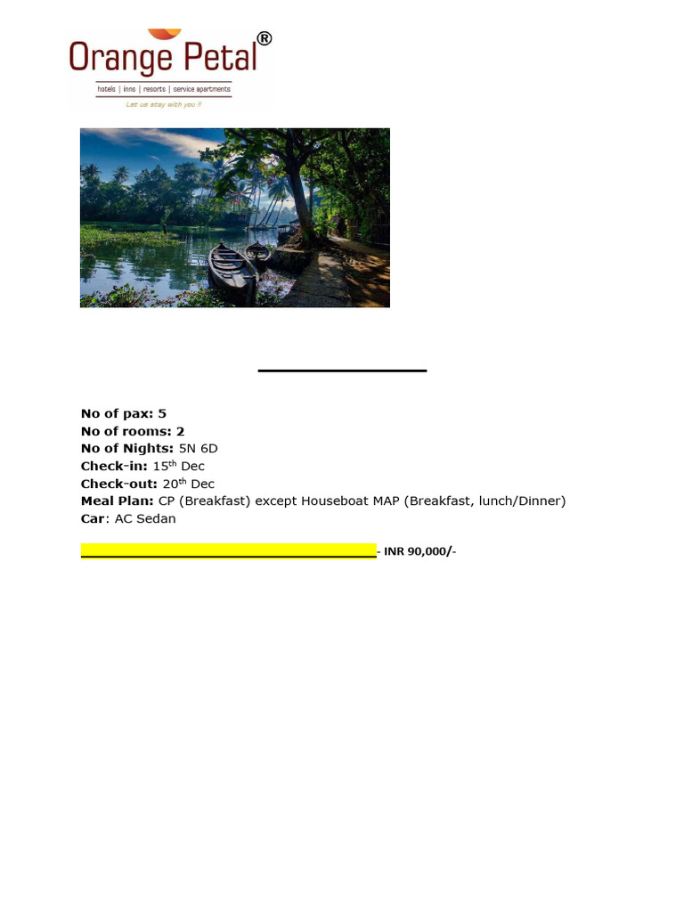 Orangepetal Hotels & Resort - Kerela Quotation - December | PDF