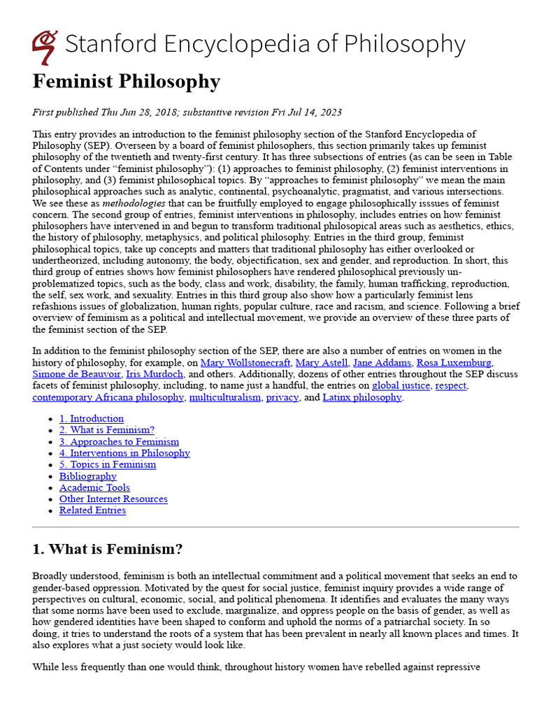 Feminist Philosophy Overview | PDF | Feminism | Gender Studies