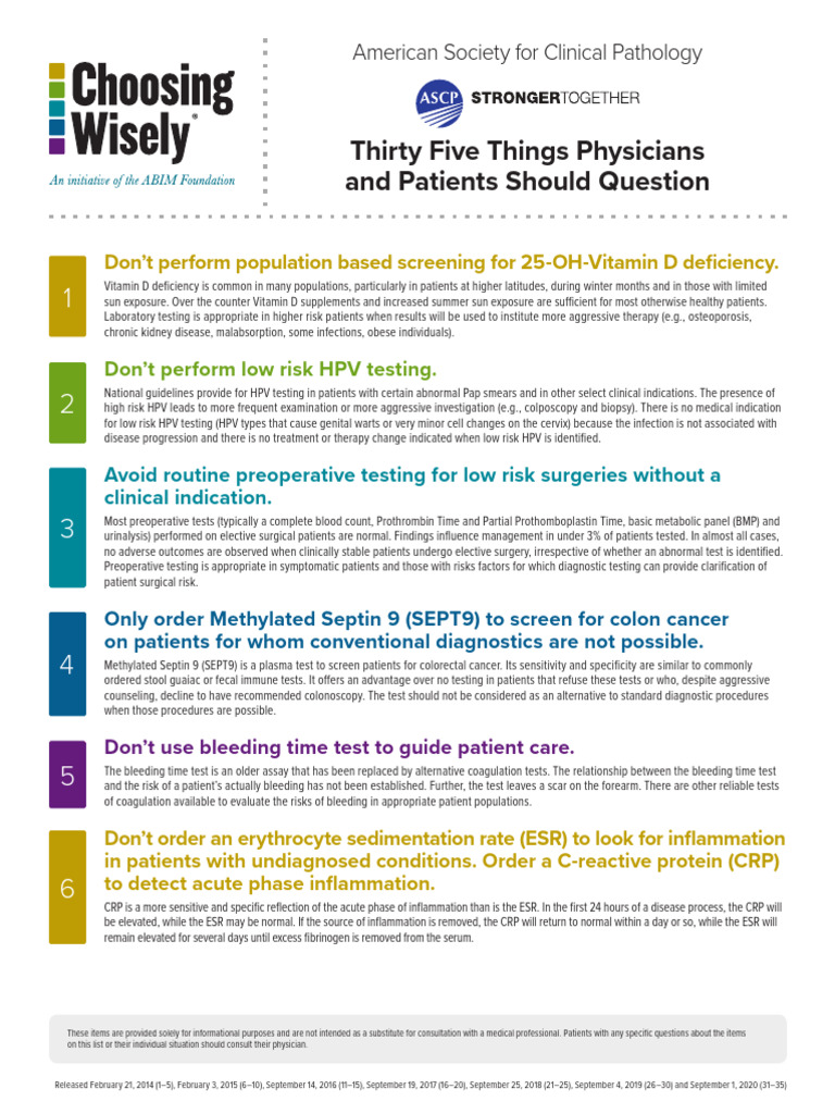 Guidelines Against Unnecessary Medical Tests | PDF | Myocardial ...
