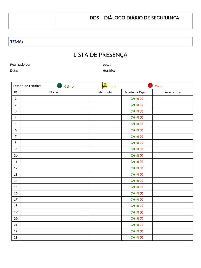 Lista de Presença Modelo para DDS - Editável | PDF