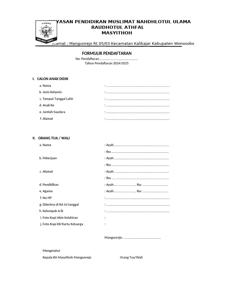 FORMULIR PENDAFTARAN | PDF