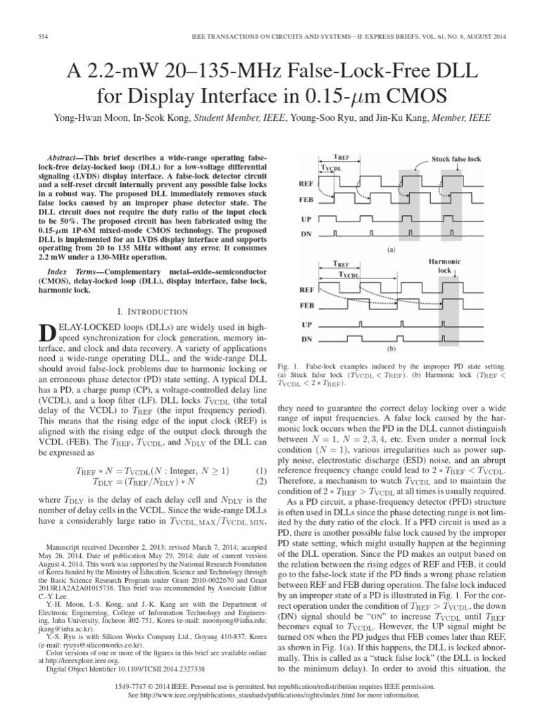 A 2.2mW 20-135 MHz False Lock Free DLL for Display Interface in 0.15um CMOS | PDF | Cmos ...