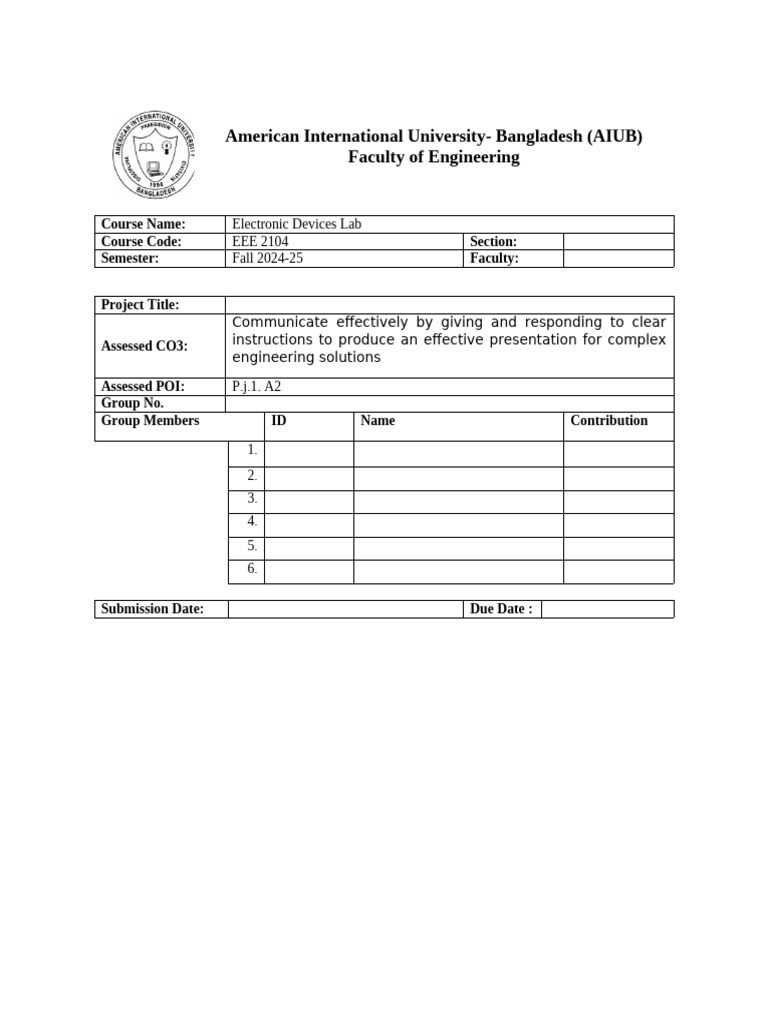 ED Lab - PROJECT RUBRIC - Fall 24-25 2 | PDF | Electronic Circuits ...