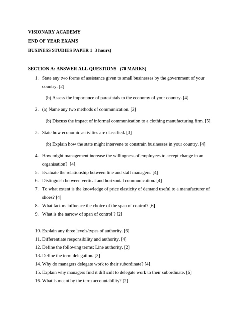 Business Studies Exam Paper Overview | PDF | Demand | Economies