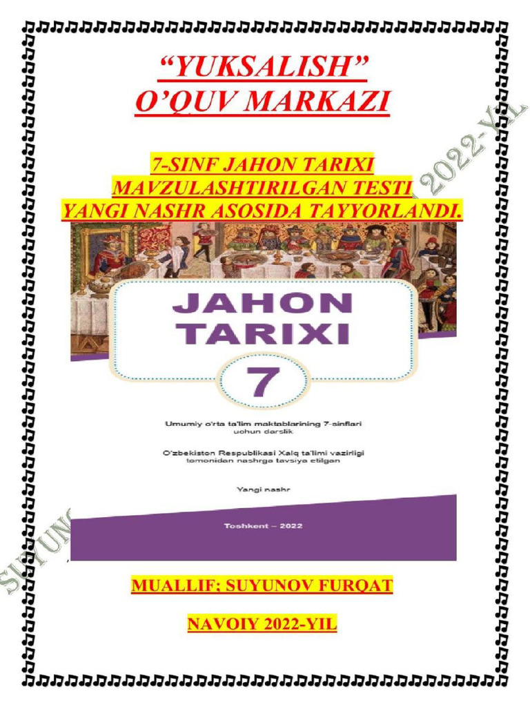 7-Sinf Jahon Tarixi Test 2022 | PDF