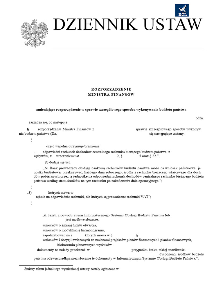 Rozp MF Wykonywanie Opublikowane | PDF