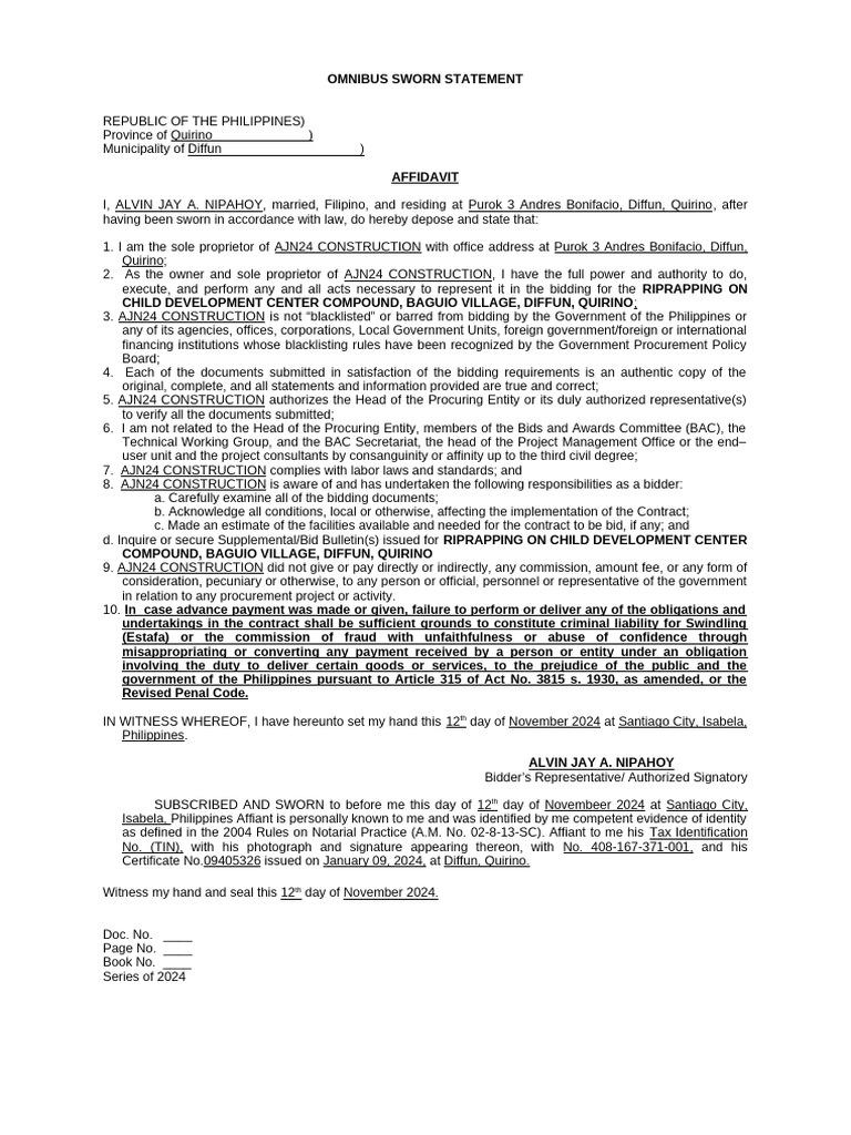 OMNIBUS-SWORN-STATEMENT-2 | PDF | Fraud | Affidavit
