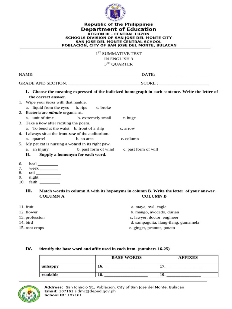 Q3 1ST Summative - English 3 | PDF