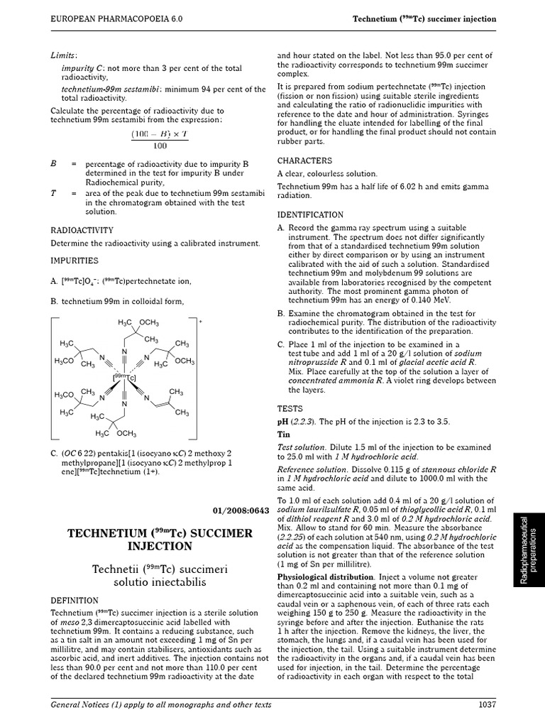 Technetium 99mtc Succimer Injection | PDF | Acid | Hydrochloric Acid