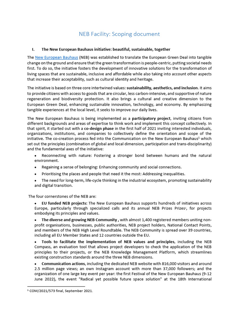 NEB Facility Scoping Document Final | PDF | Sustainability | European Union