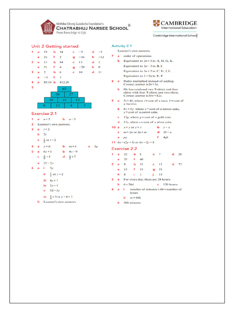 G6 Unit 2 Expressions Learner s Book Answer Key | PDF