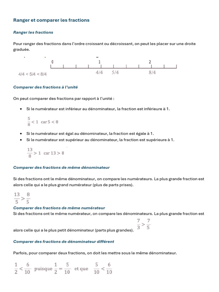 Ranger et comparer les fractions | PDF