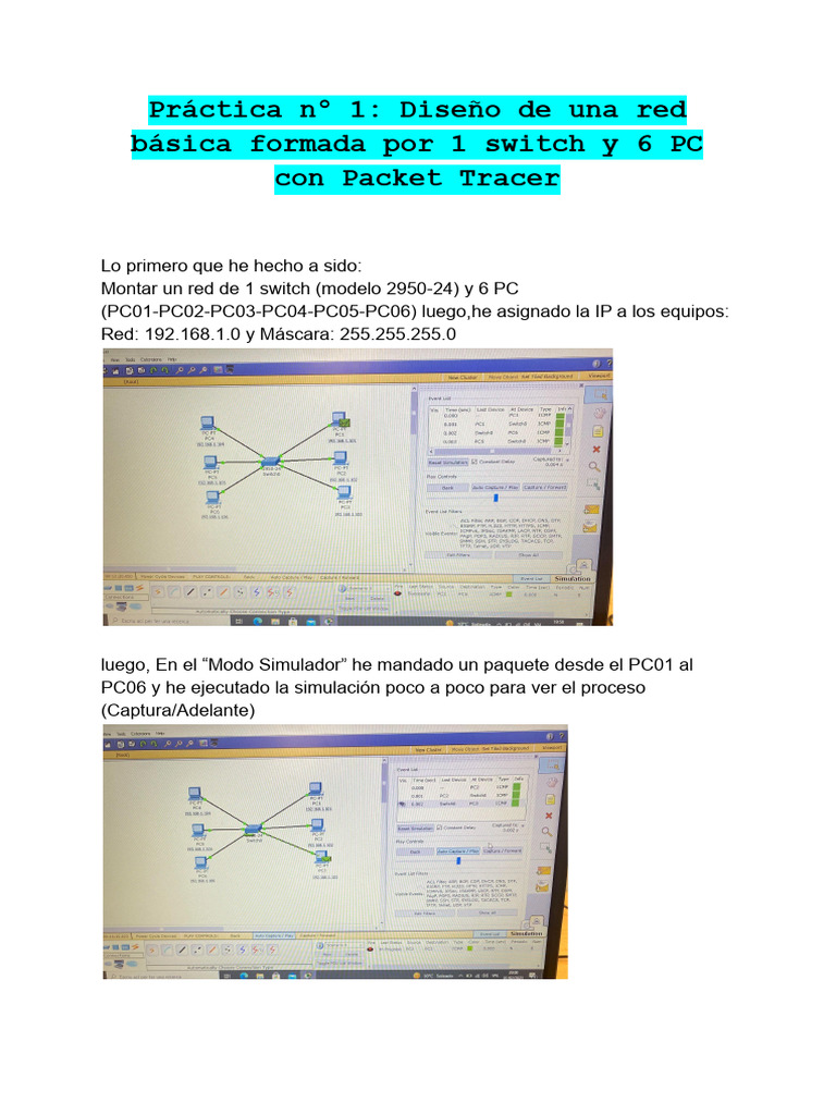 Práctica nº 1_ Diseño de una red básica formada por 1 switch y 6 PC con Packet Tracer | PDF