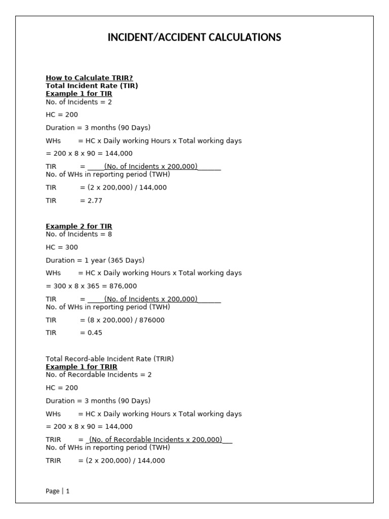 TRIR Calculation and Examples Guide | PDF | Units Of Measurement | Nature
