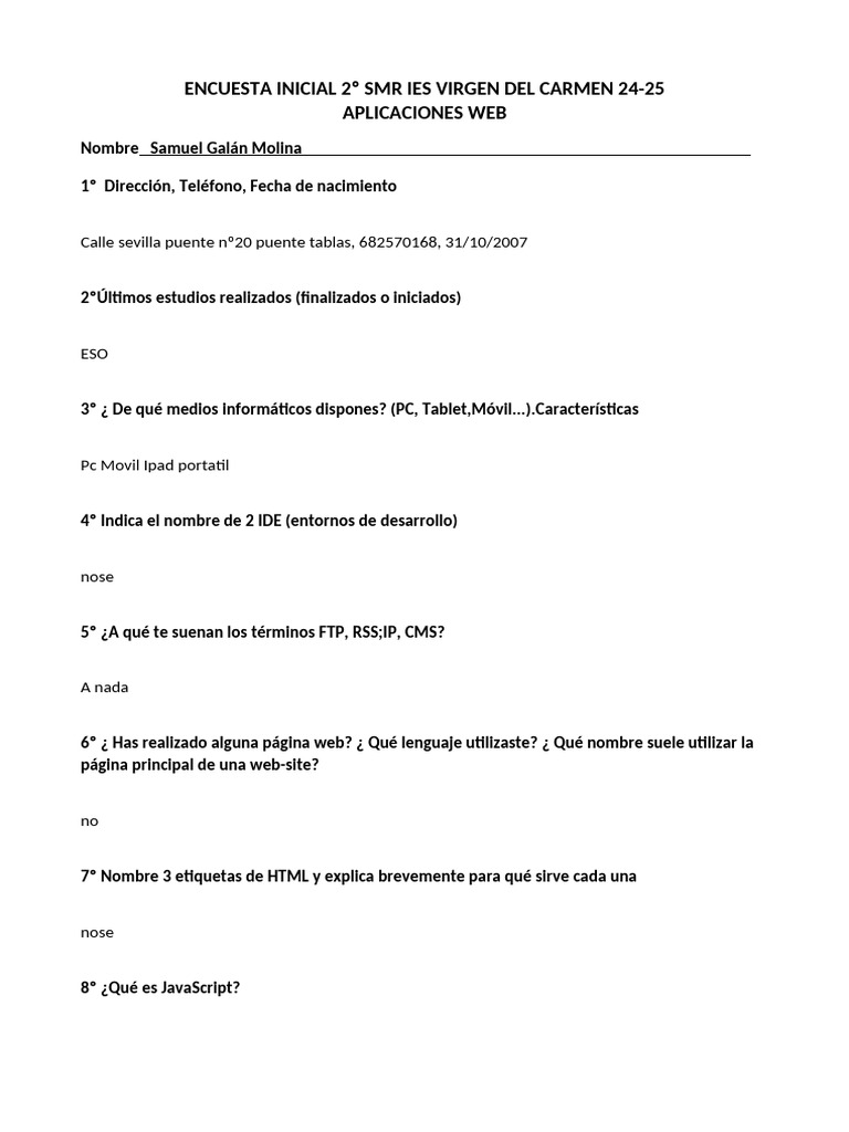 Samuel Galan Encuesta AW | PDF