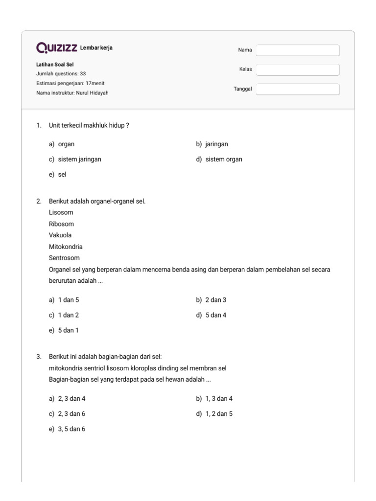 Latihan Soal Sel _ Quizizz | PDF