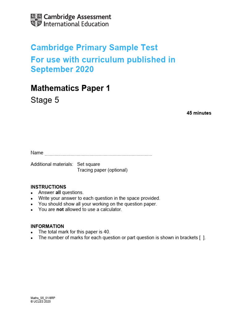 Cambridge Primary Maths Test Stage 5 | PDF