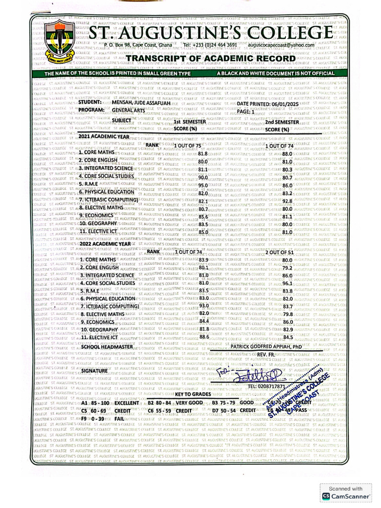 St. Augustine's College Transcript | PDF