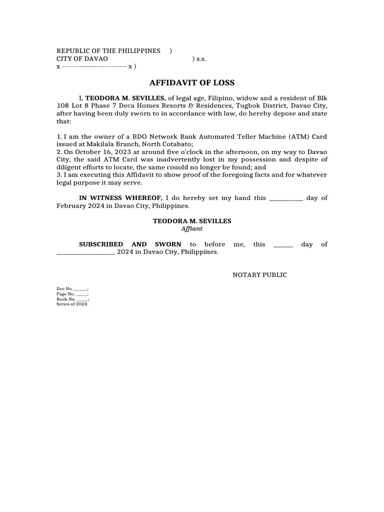 Affidavit of Loss_Rechelle | PDF