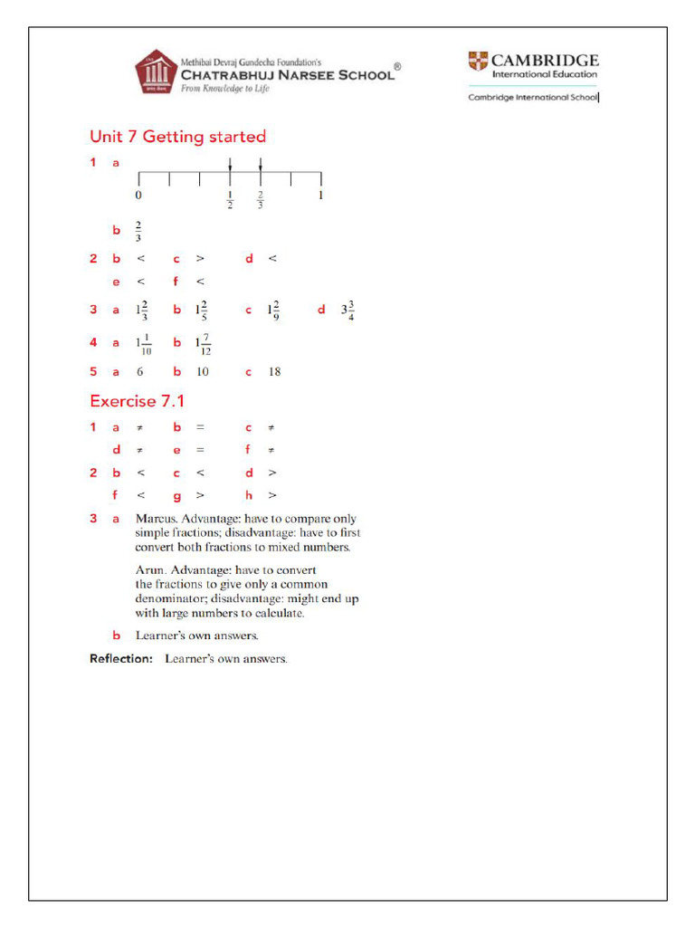 Unit 7 Fractions Learner S Book Answer Key | PDF