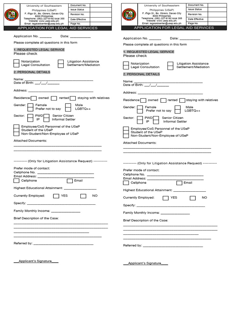 Legal Aid Application Form | PDF