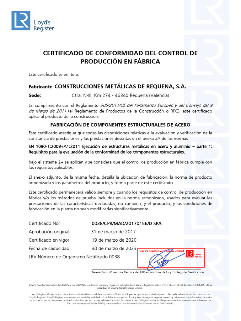 COMERSA Certificado EN1090 - R2 Mar20 | PDF | Materiales | Materiales ...