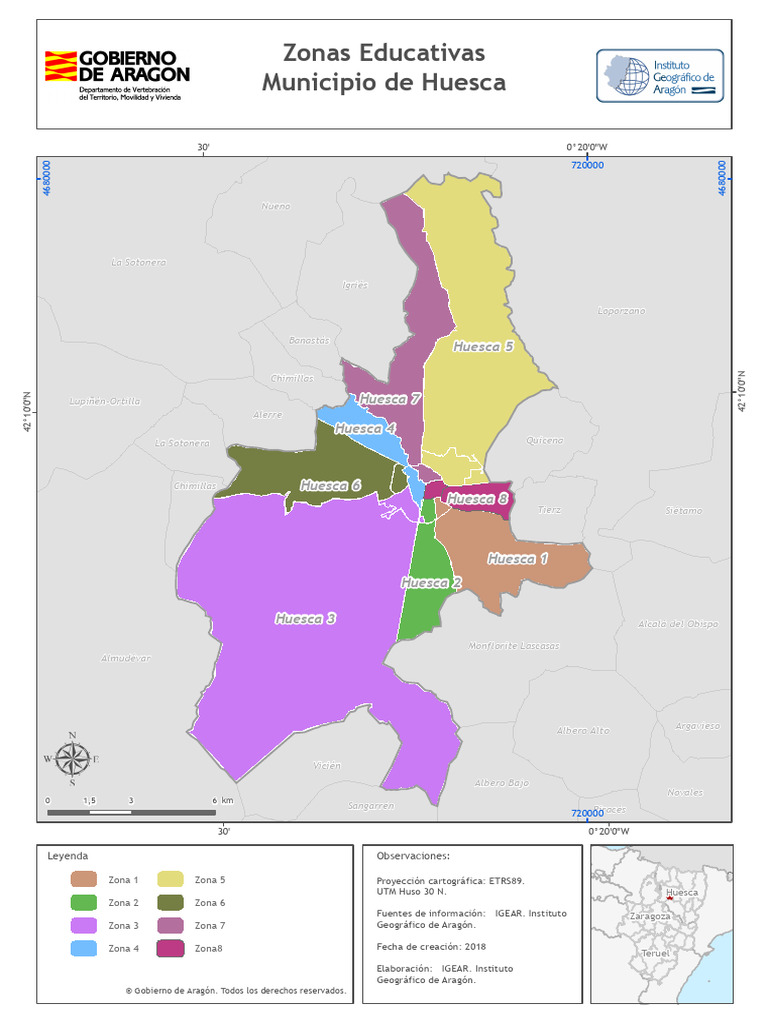 Mapa de Zonas Educativas en Huesca | PDF | Cartografía | Geofísica