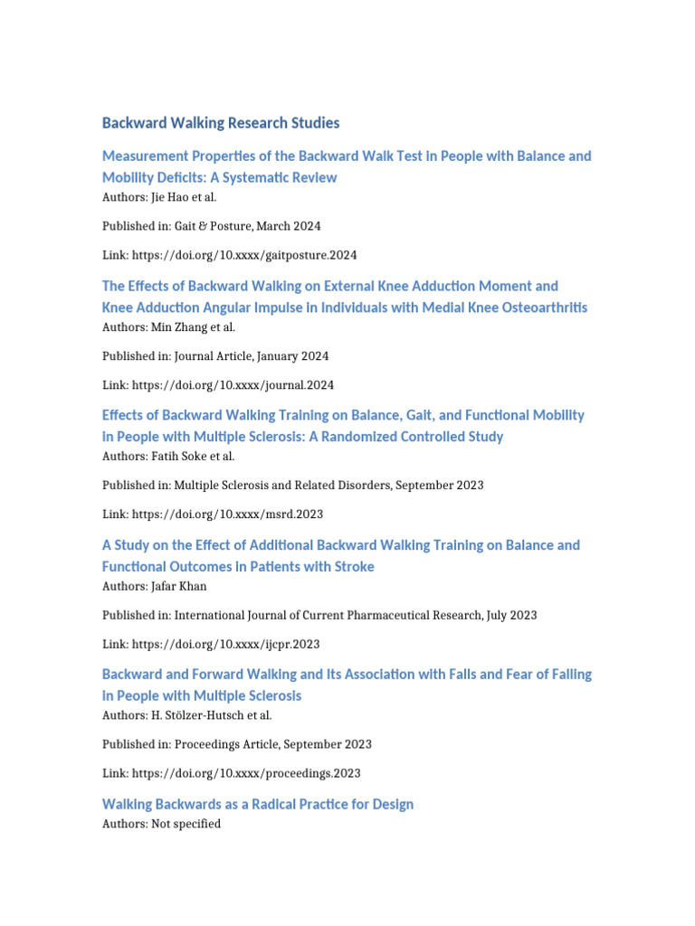 Backward Walking Research Studies Overview | PDF | Knee | Nervous System