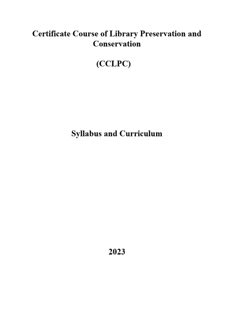 Certificate Course of Library Preservation and Conservation | PDF ...