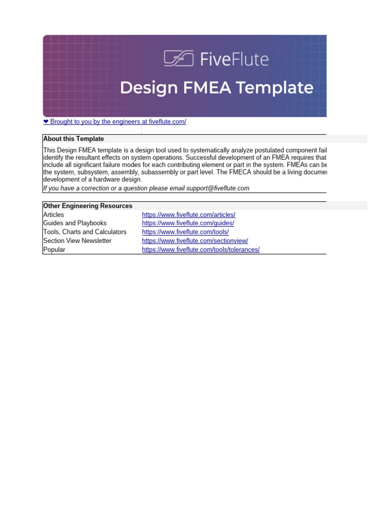 Five Flute Design FMEA Template | PDF